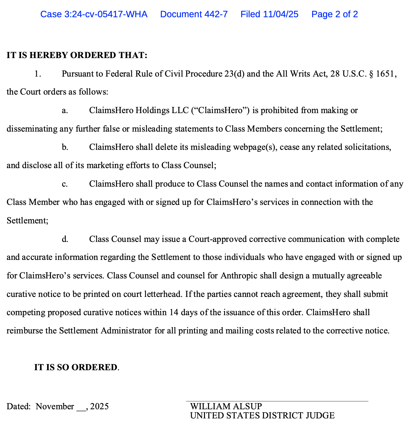 Bartz book authors seek order from Judge Alsup v. allegedly misleading ...