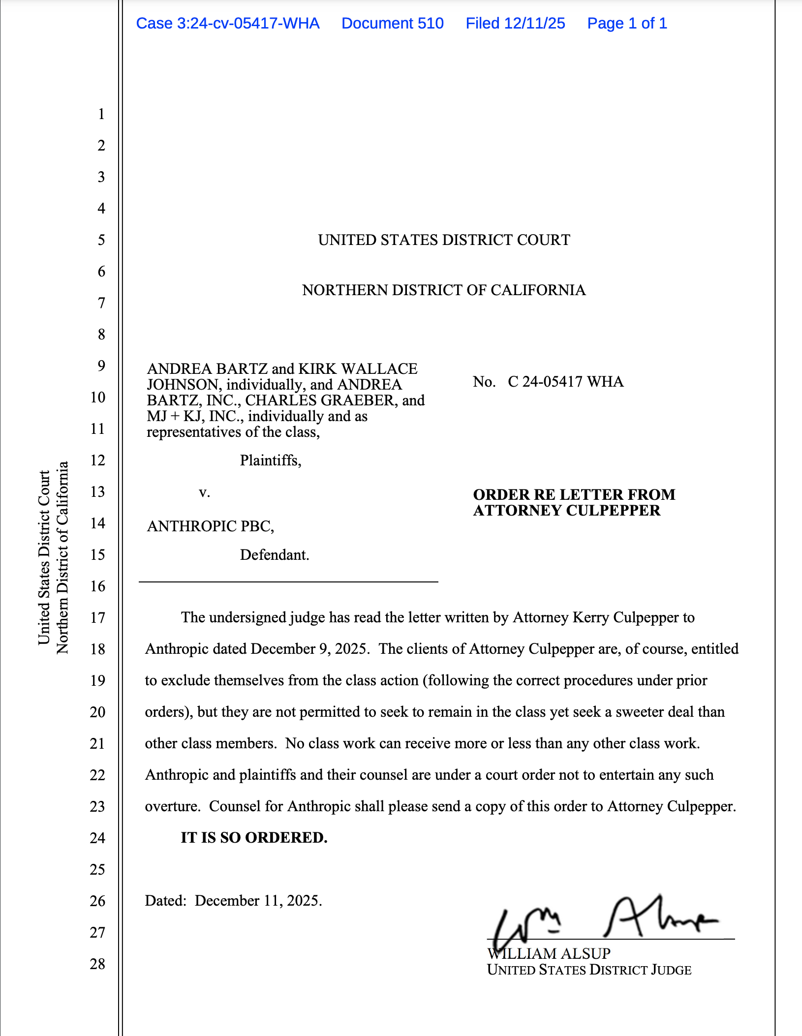Judge Alsup issues order to Dundurn Press and Attorney Kerry Culpepper ...