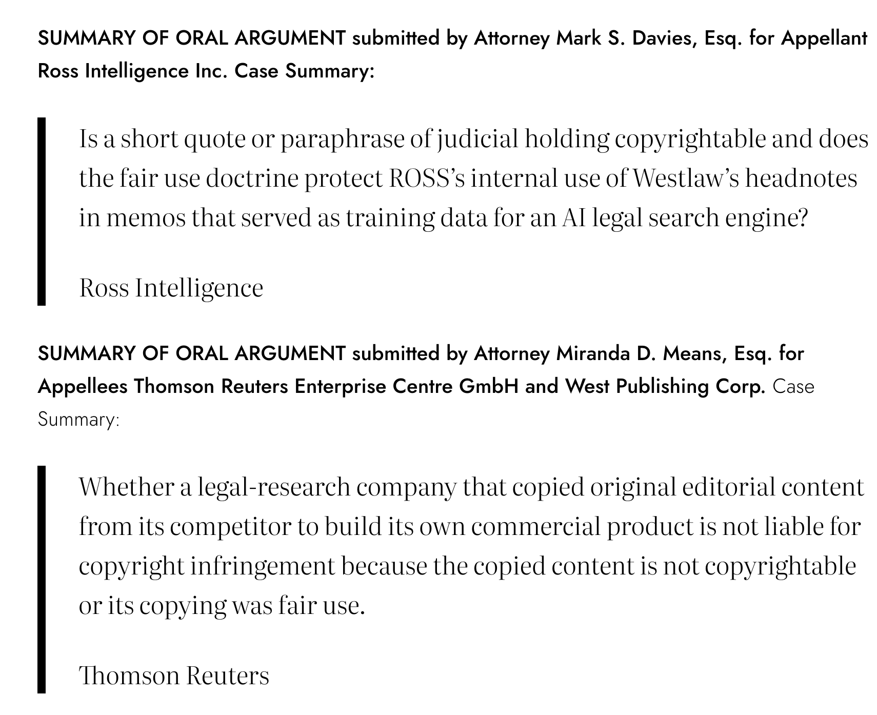 Live stream for oral argument in Third Circuit in Thomson Reuters v ...